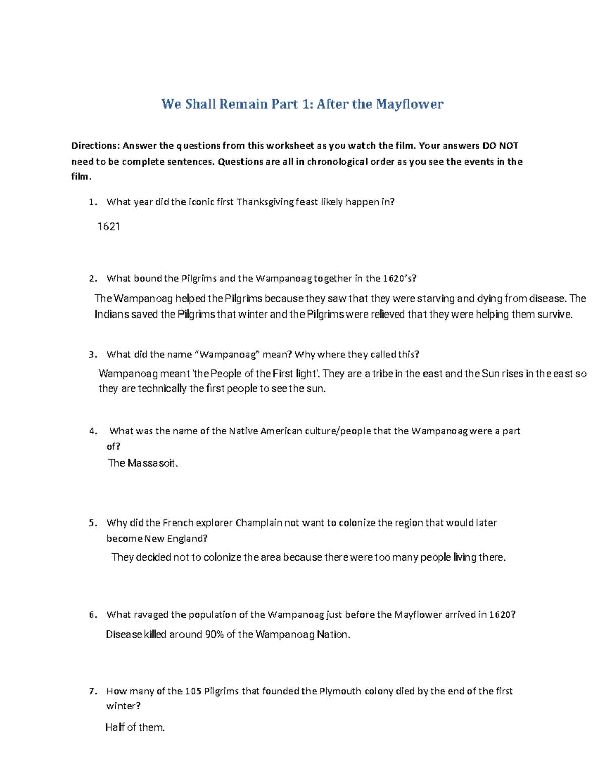 MAYFLOWER DOCUMENTARY NOTES: We Shall Remain Part 1 Insights - Studocu