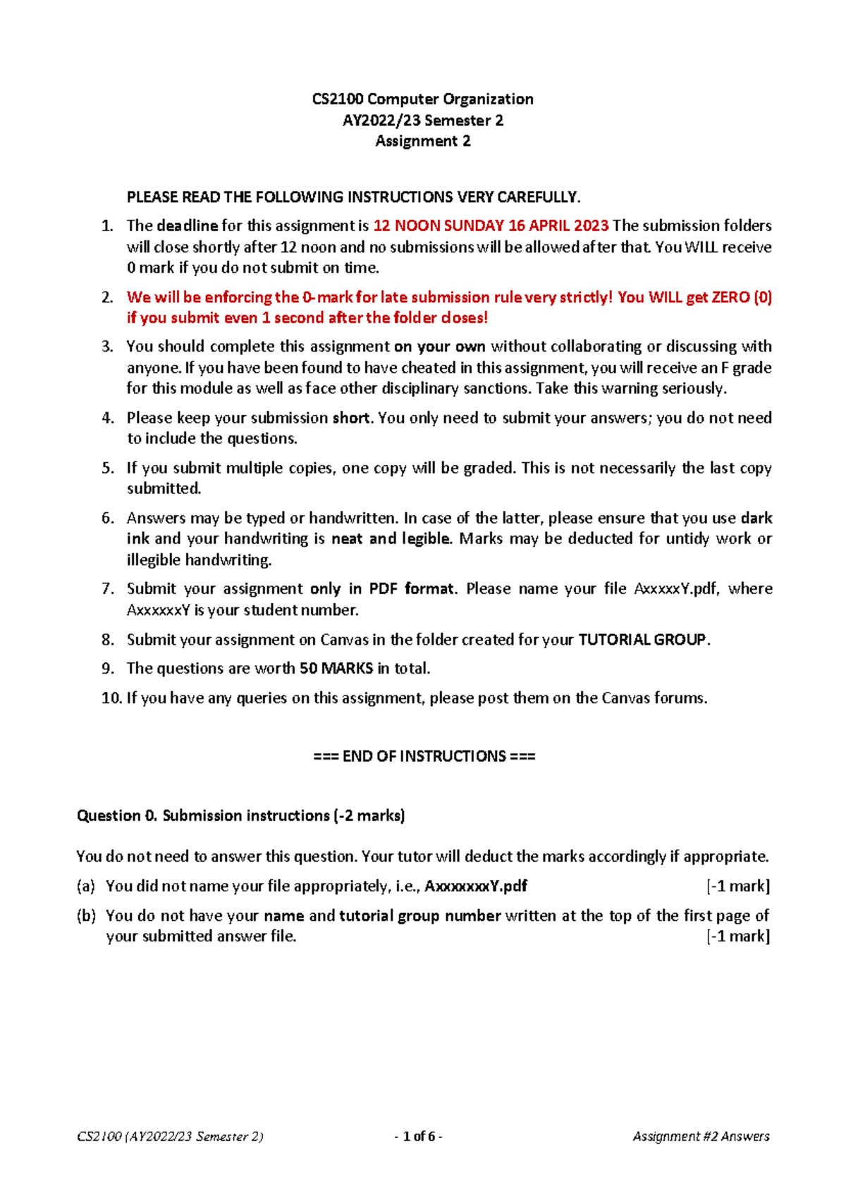 CS2100 Assignment 2: Computer Organization Task Guidelines and ...