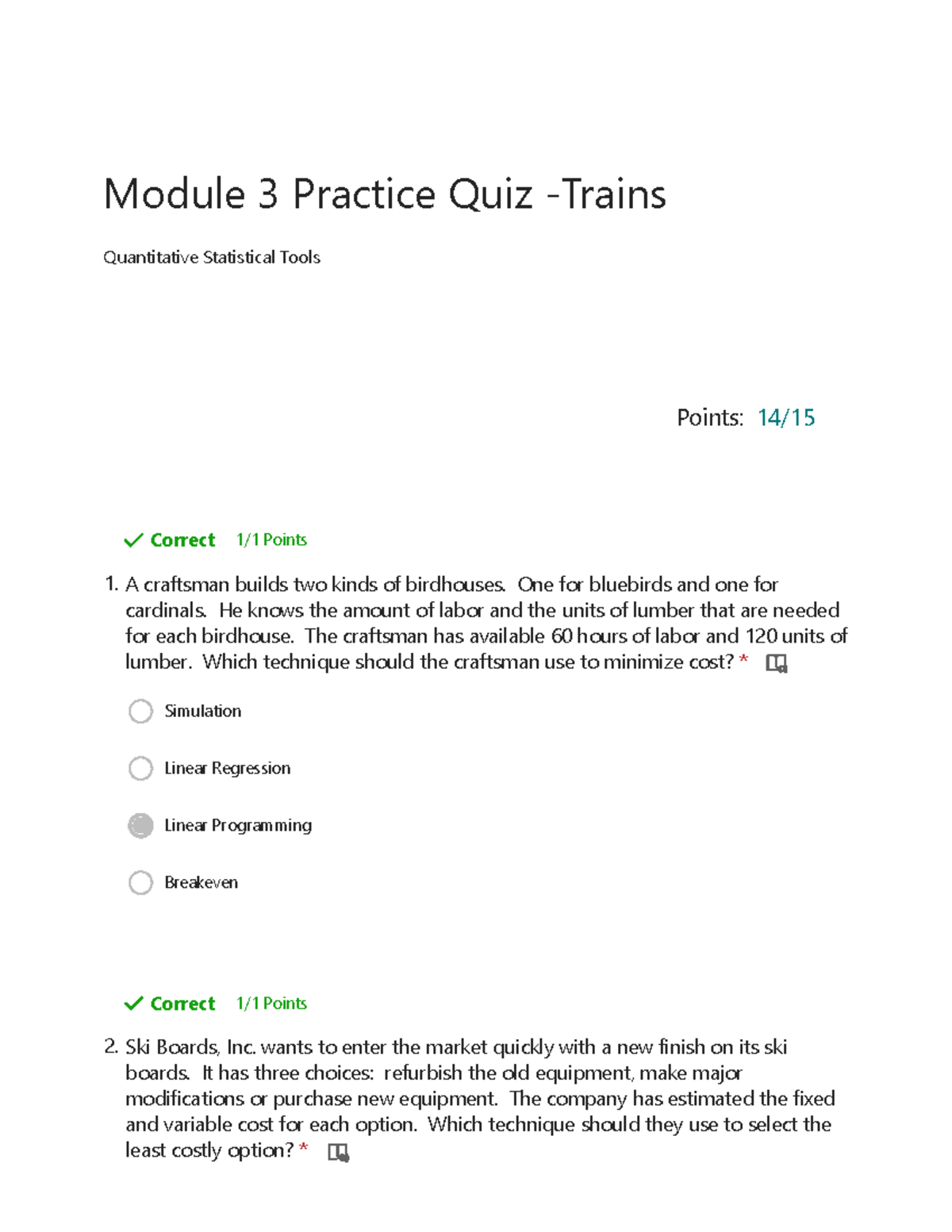 Module 3 Practice Quiz - Statistical Analysis Techniques - Studocu