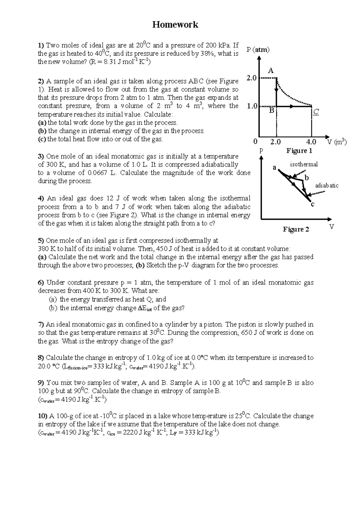 Homework - Physics: Ideal Gas Processes and Calculations - Studocu