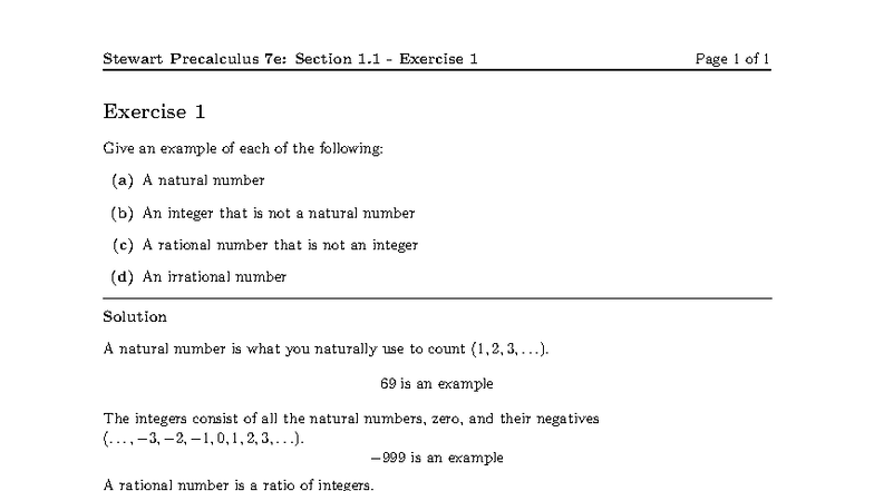 Stewart Precalculus 7e: Section 1.1 Exercise Examples - Studocu