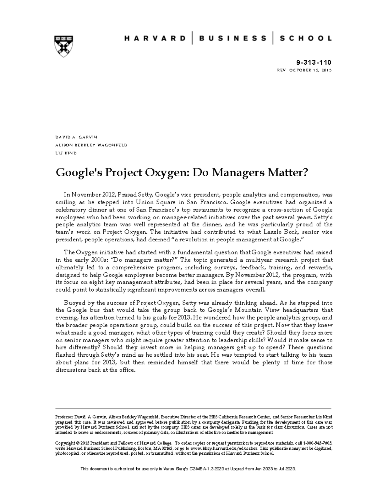 Google Project Oxygen: Do Managers Matter? Case Study Analysis - Studocu