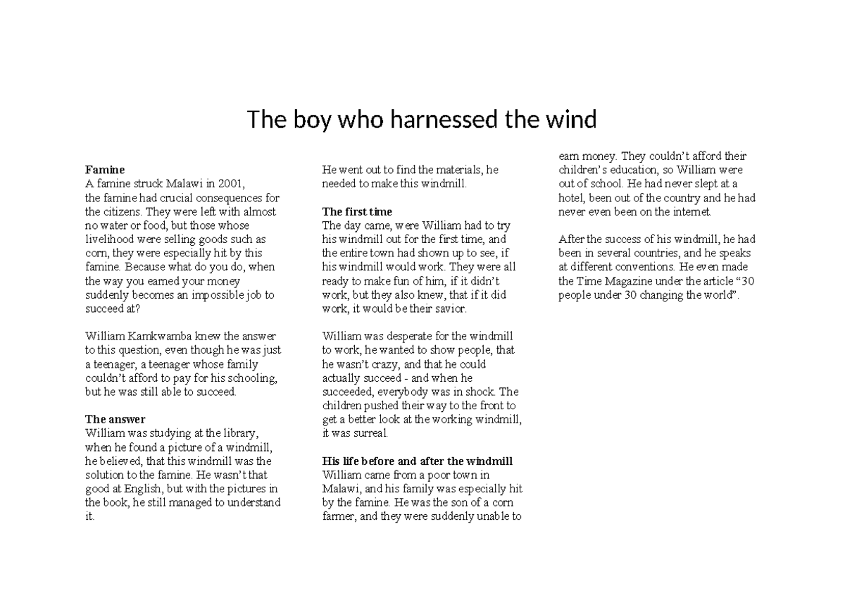 The Boy Who Harnessed the Wind: A Case Study on Innovation in Famine ...