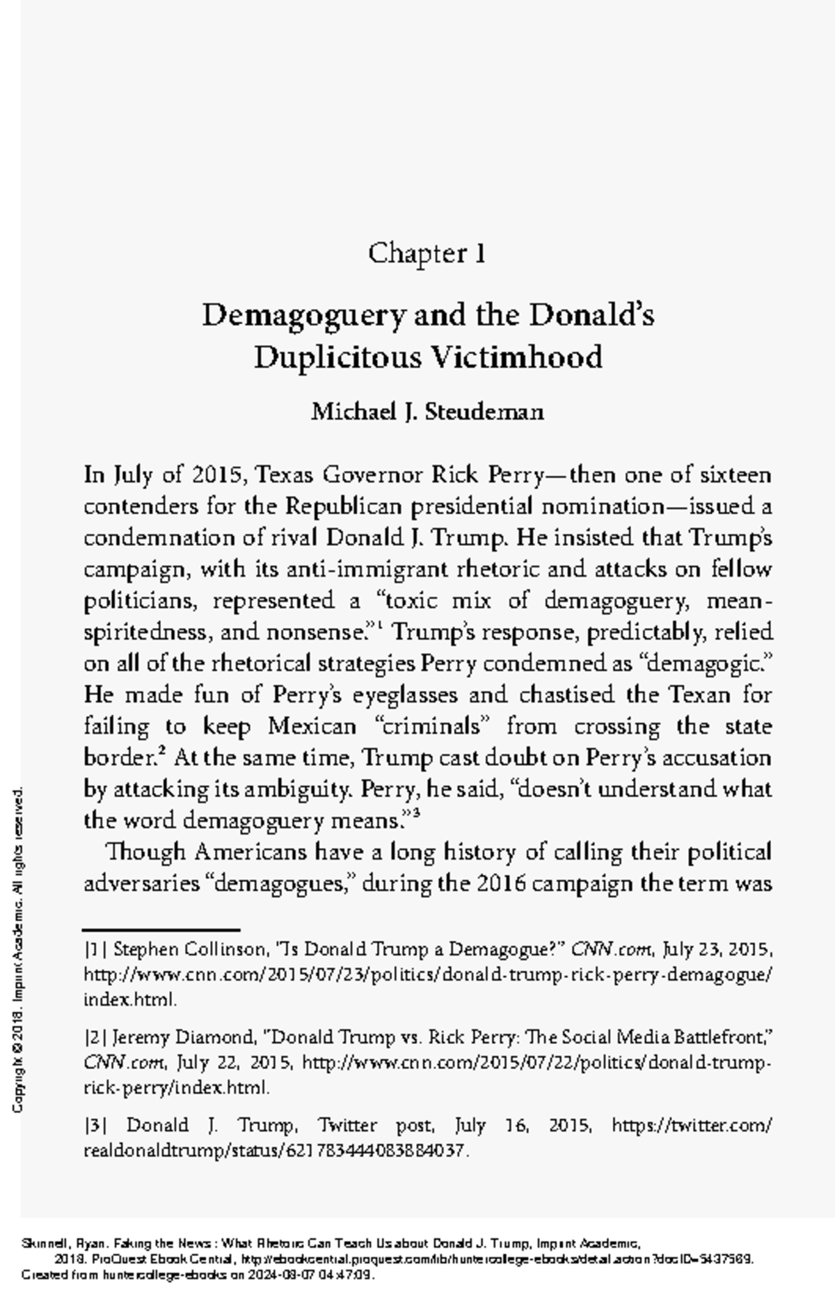 Rhetorical Analysis: Chapter 1 of "Demagoguery and Victimhood in Trump" - Studocu