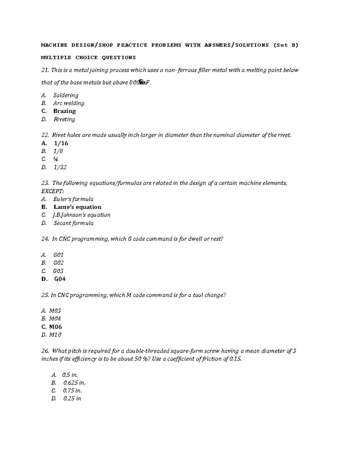 Machine Design 2 - MACHINE DESIGN/SHOP PRACTICE PROBLEMS WITH ANSWERS ...