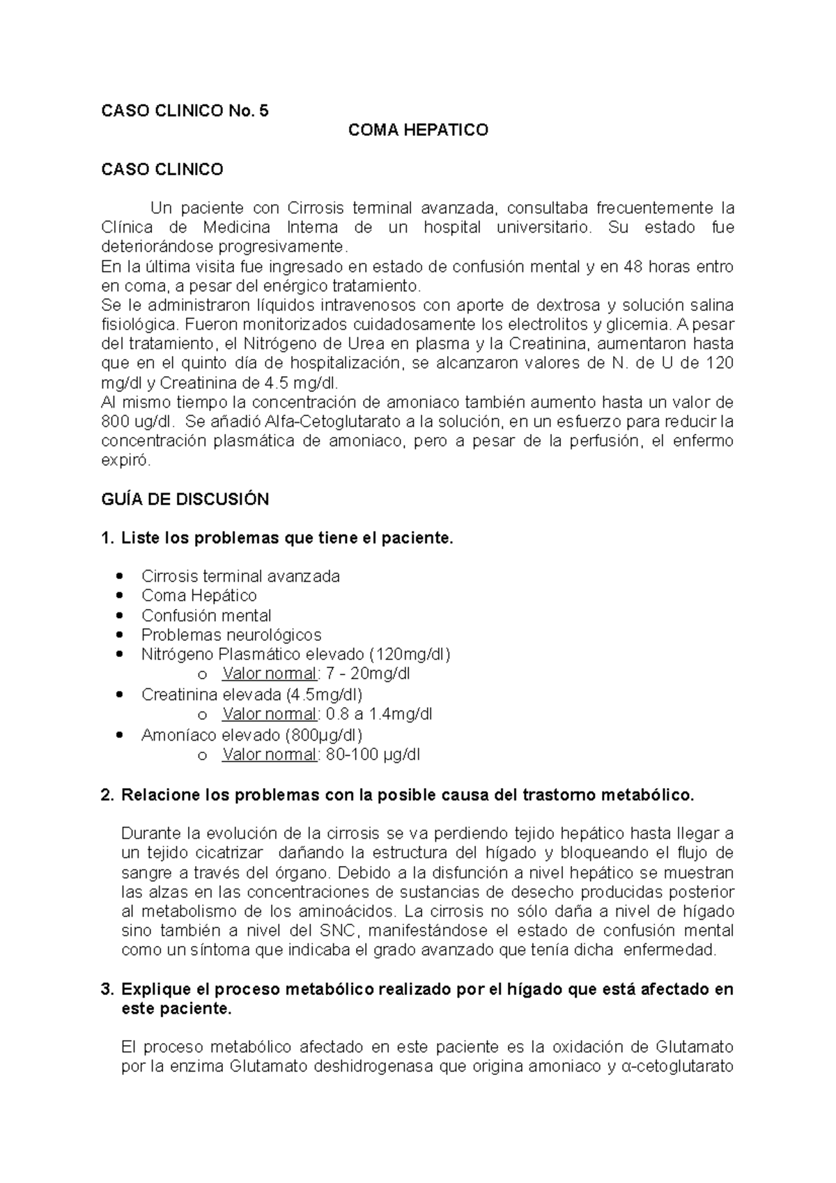 271874819 Caso Clínico 5: Coma Hepático y Cirrosis Avanzada - Studocu