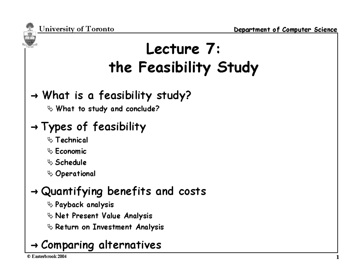 CS 101 Lecture 7: Understanding Feasibility Studies and Analysis - Studocu