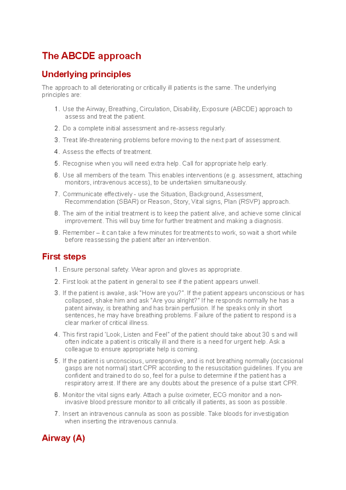 The Abcde approach - The ABCDE approach Underlying principles The ...