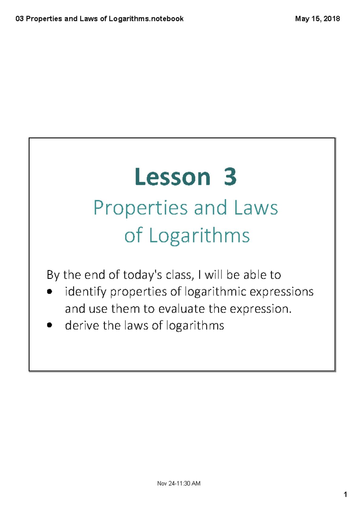 03 Properties And Laws Of Logarithms Nov 2411 30 Am Lesson 3
