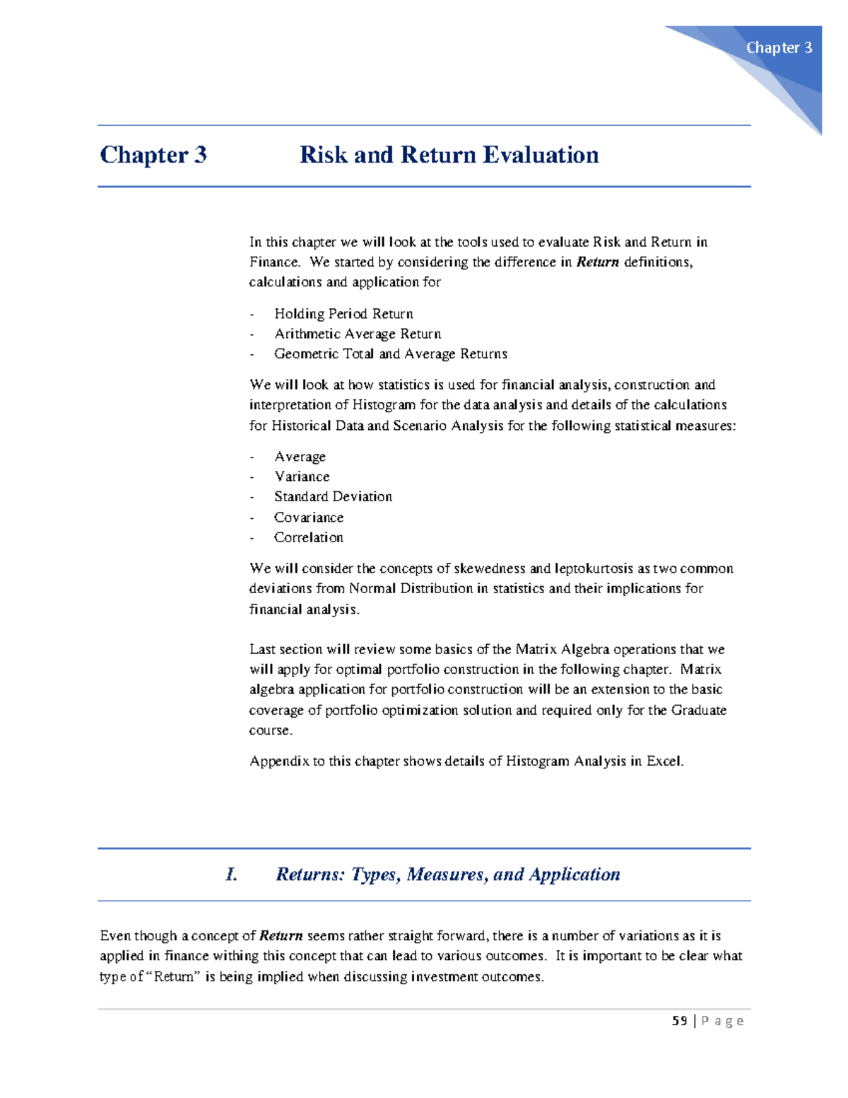 Ch. 3 - Risk and Return Evaluation in Finance Analysis - Studocu