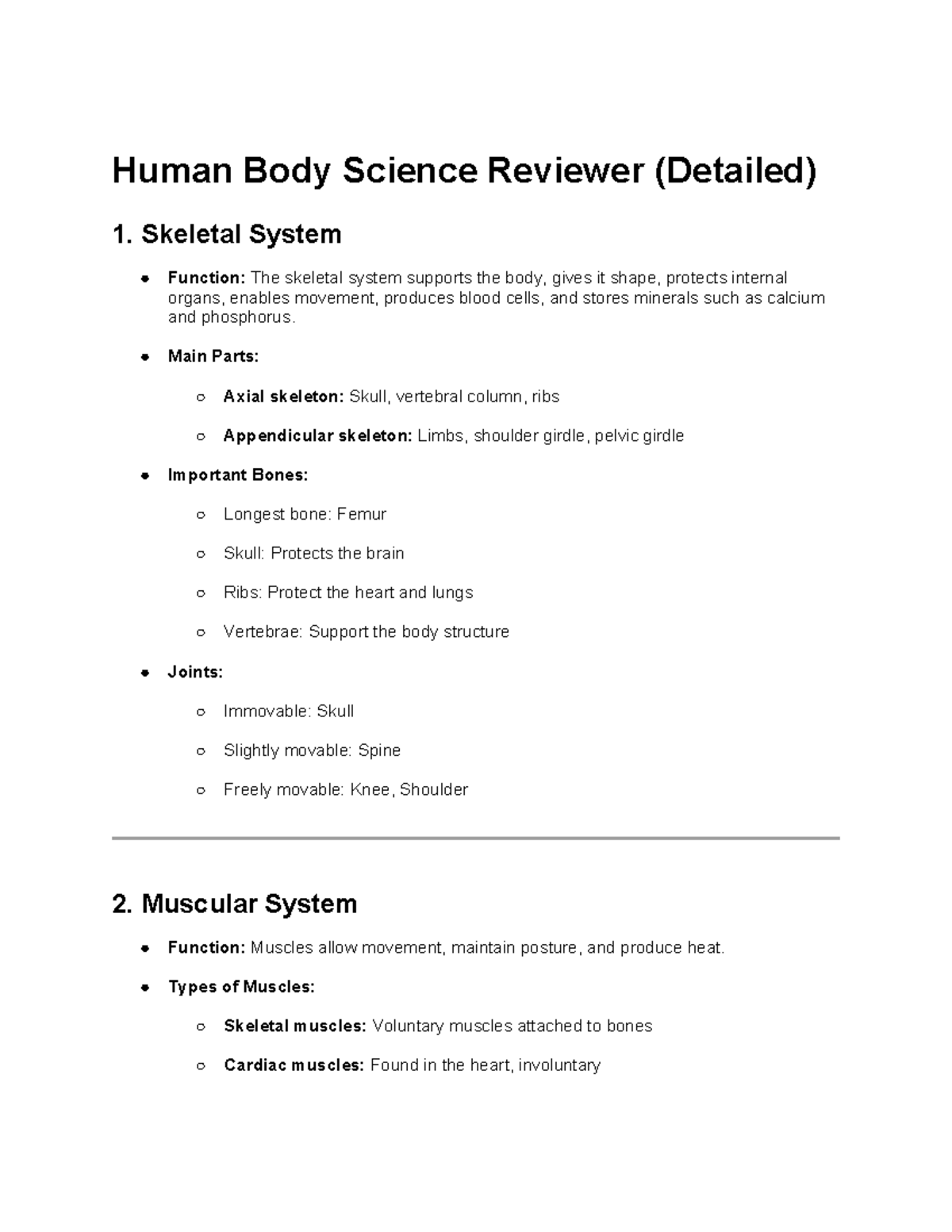Human Body Science Review (Detailed) - Systems Overview - Studocu