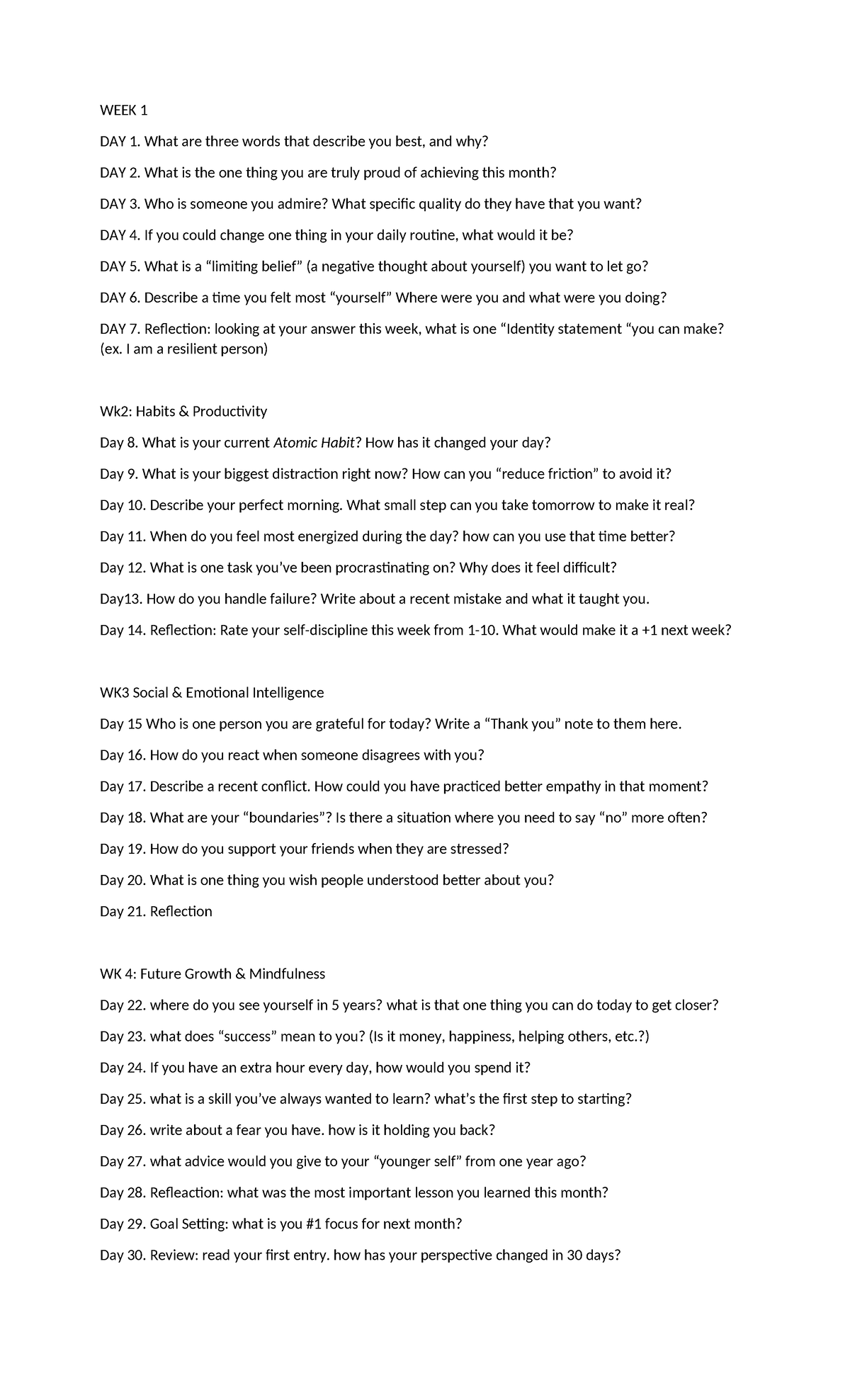 30-Day Self-Discovery Challenge: Reflections & Growth - Studocu