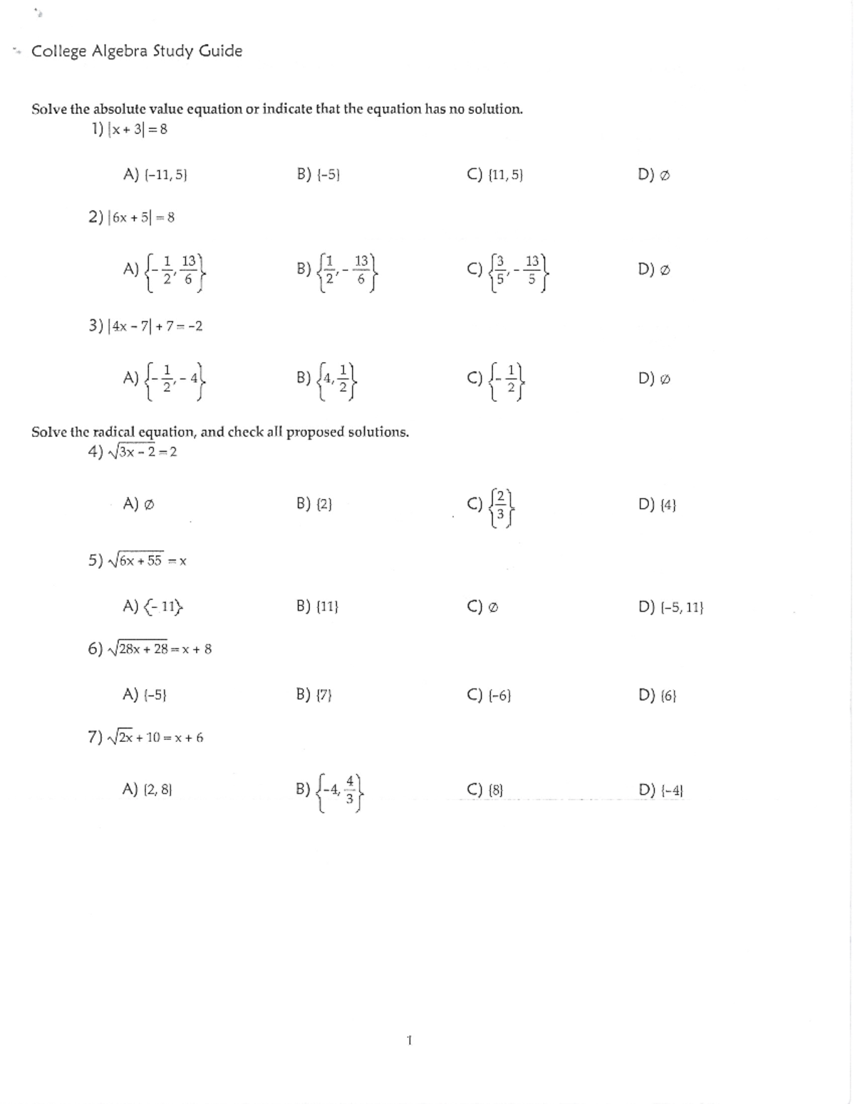 College Algebra Study Guide: Key Concepts and Problem Solving - Studocu