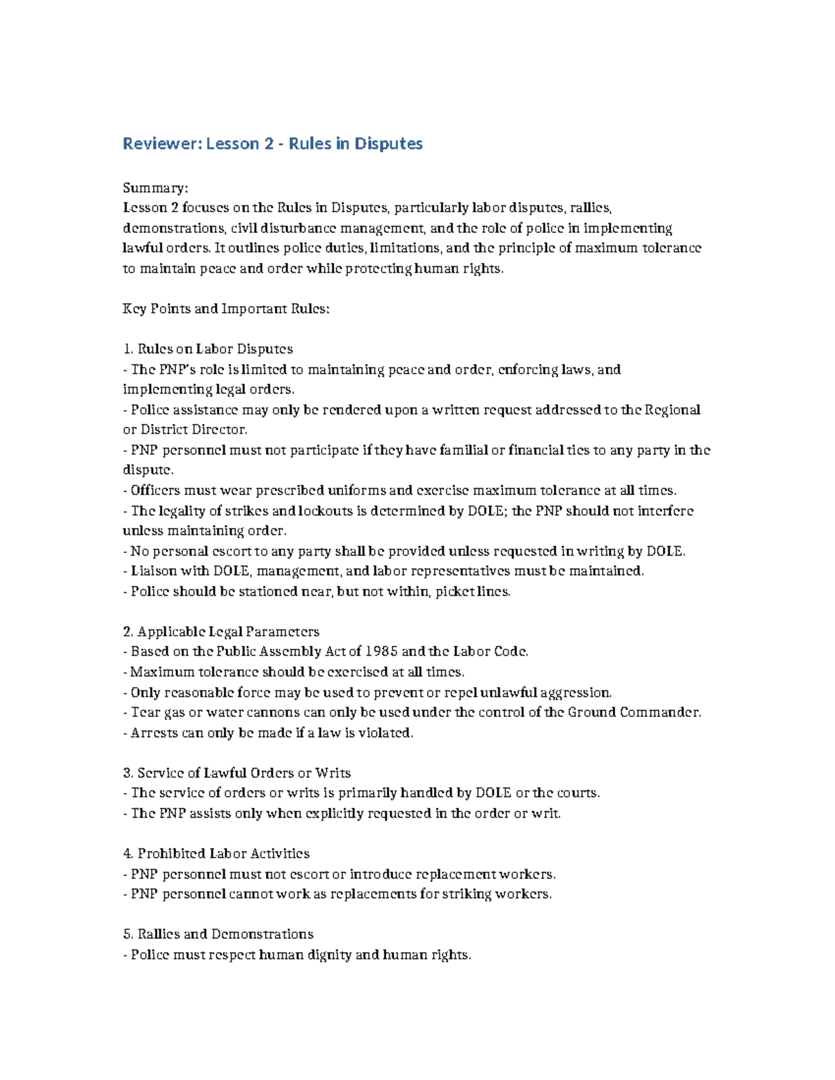 Reviewer: Lesson 2 - Rules in Disputes Summary and Key Points - Studocu