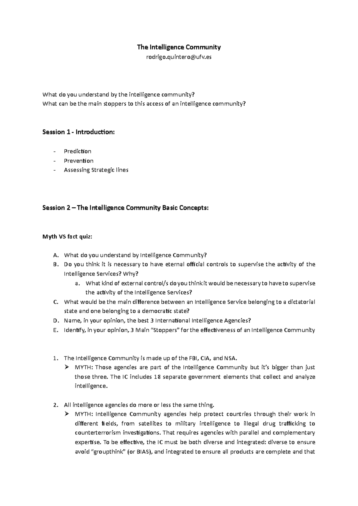 INT 101: Understanding the Intelligence Community and Its Challenges ...