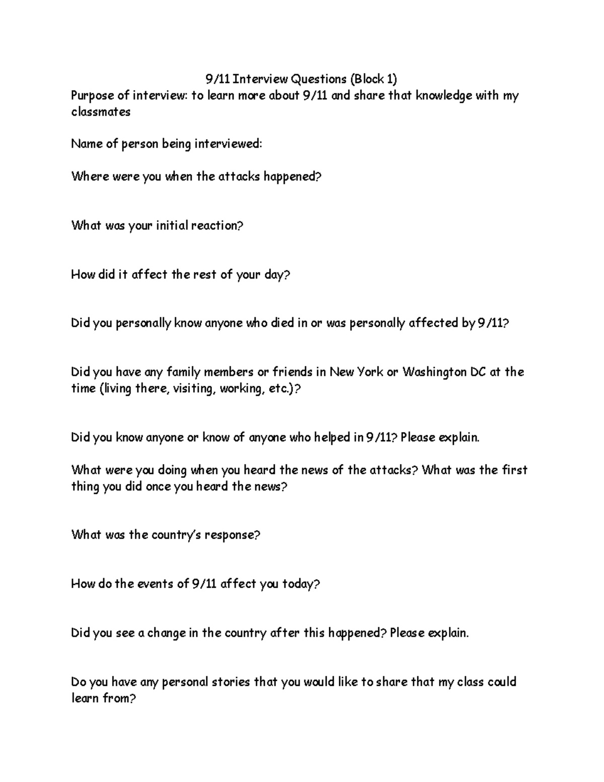911 Interview Questions Block 1: Personal Reflections and Insights ...