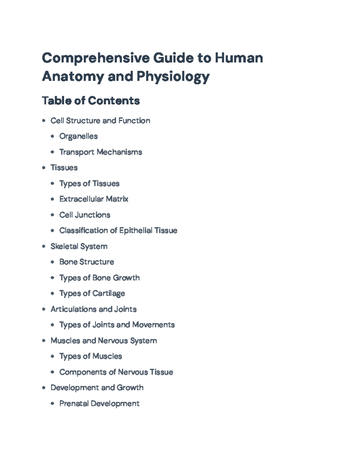 Comprehensive Guide to Human Anatomy and Physiology (BIO 101 ...