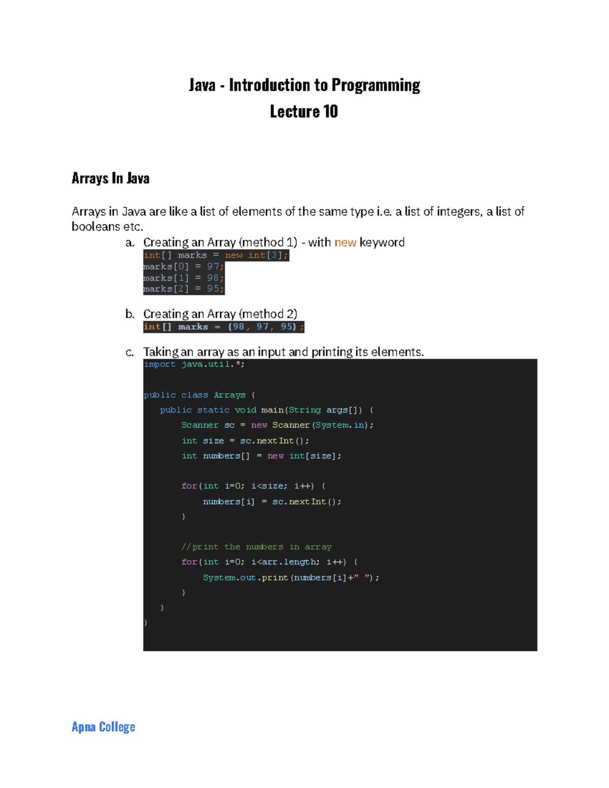 Java Programming Lecture 10: Understanding Arrays in Java - Studocu