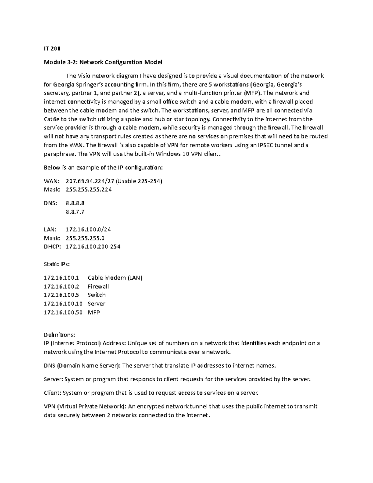 IT200 Module 3-2 Network Configuration Model - In this firm, there are ...
