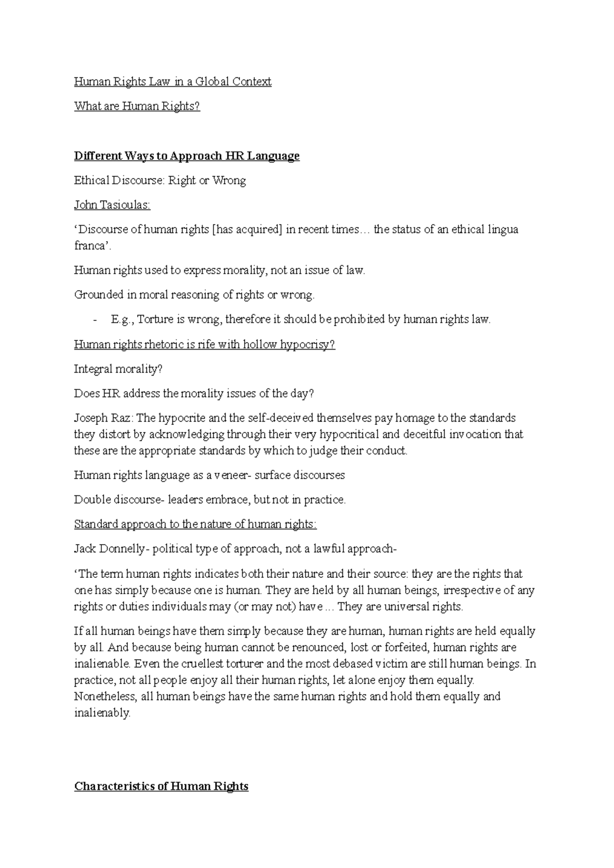 Human Rights Law: Ethical Discourse and Global Perspectives - Studocu