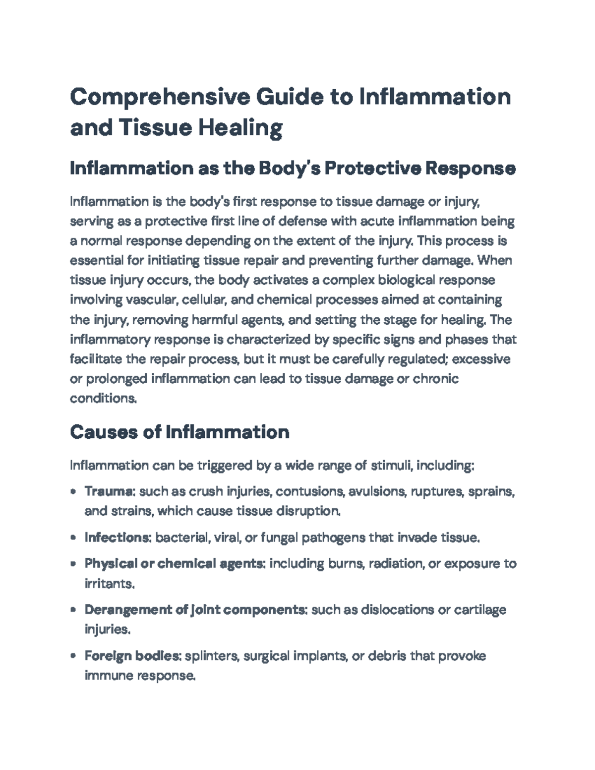 Comprehensive Overview of Inflammation & Tissue Healing Processes - Studocu