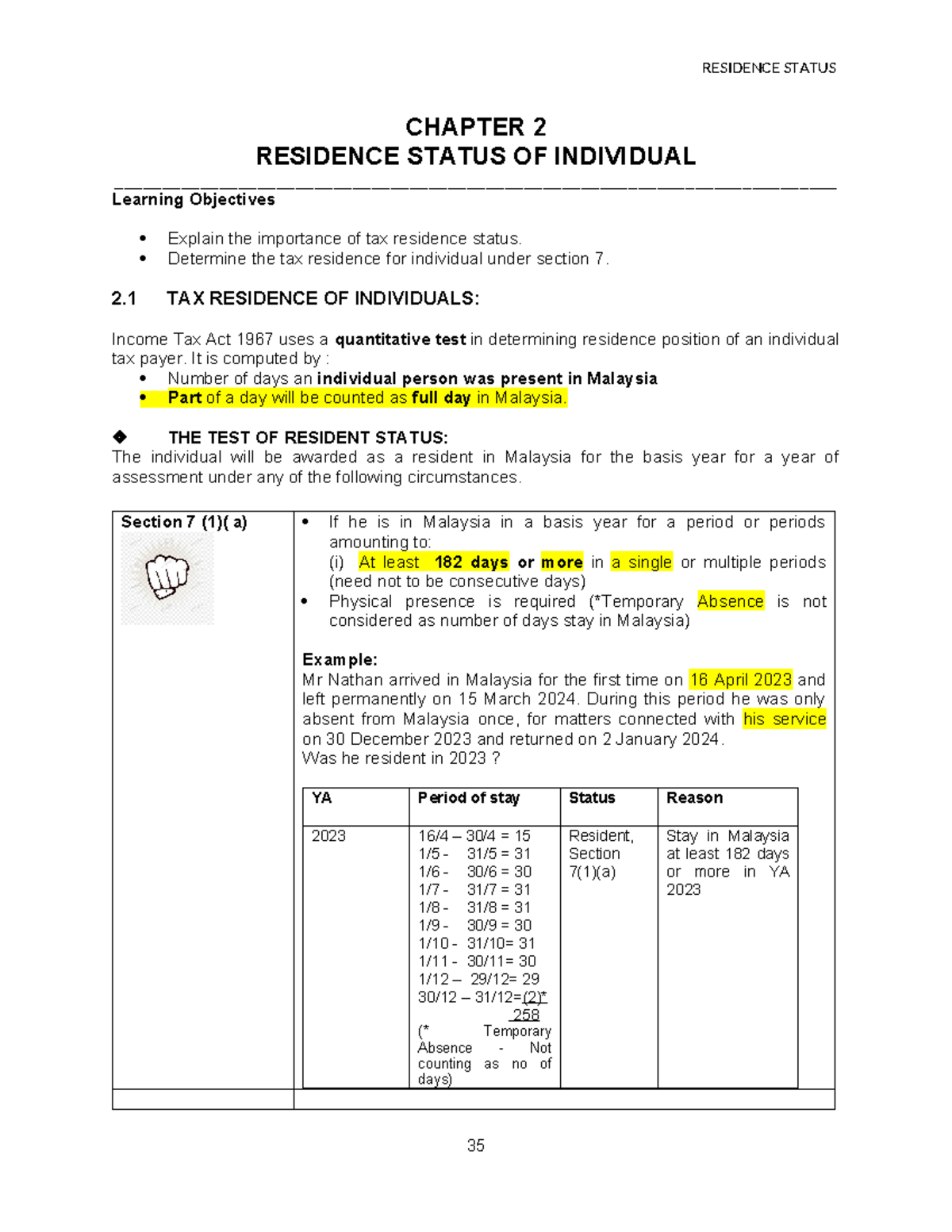 Chapter 2.0: Understanding Resident Status for Tax Purposes - Studocu