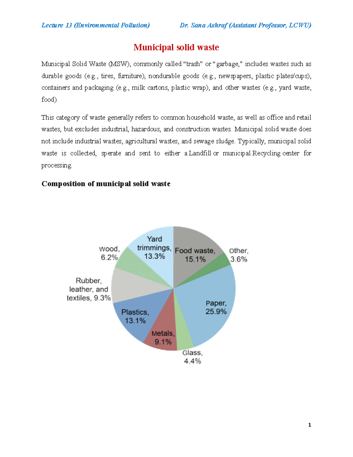 Lecture 13: Municipal Solid Waste Management (MSWM) Overview - Studocu