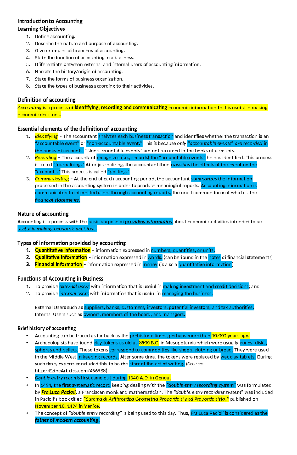 Introduction to Accounting: Key Concepts and Learning Objectives ...