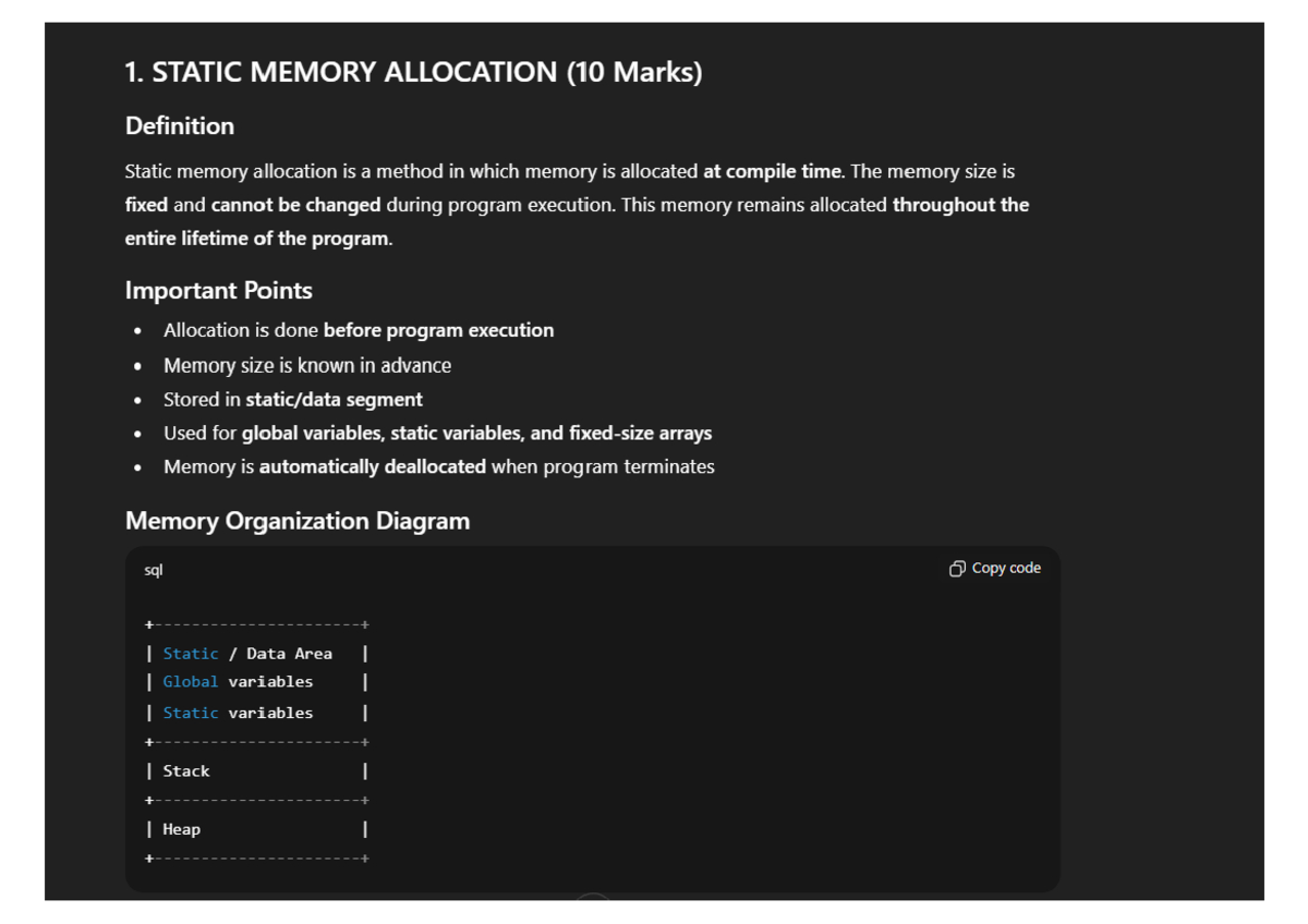 Static & Heap Memory Allocation: Key Concepts & Examples (CD 4.1) - Studocu