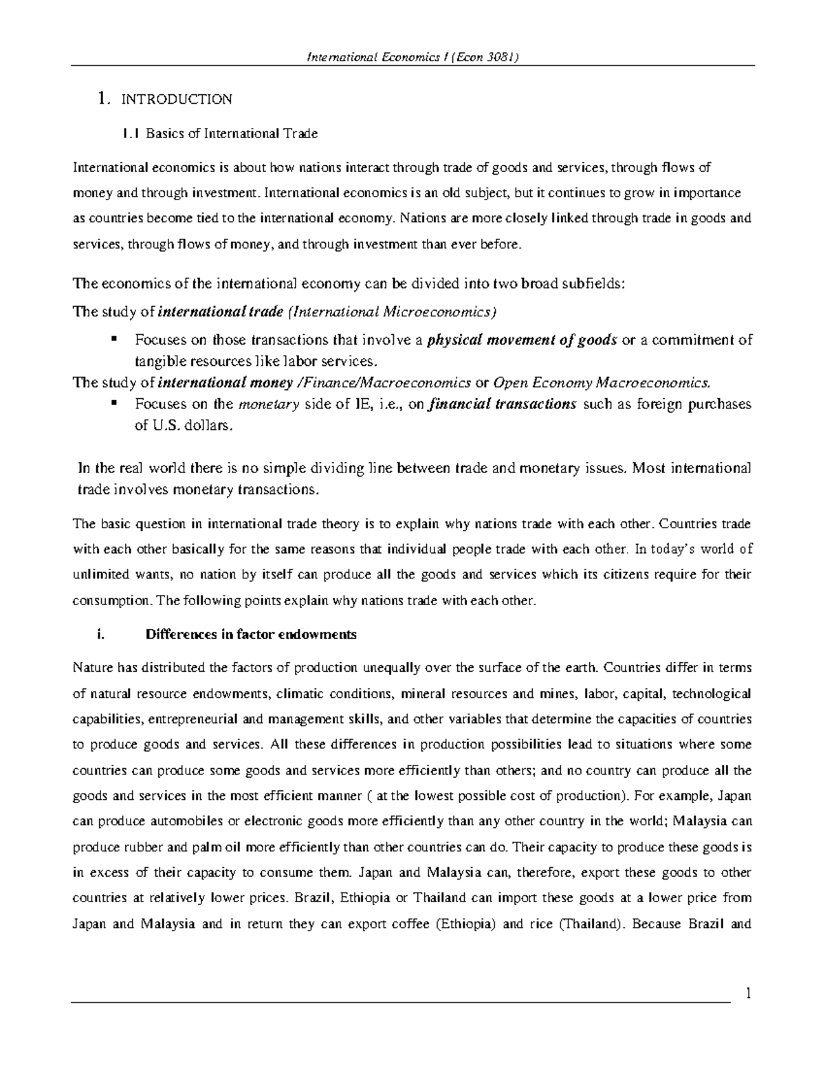 International Economics I (Econ 3081) - Overview of International Trade ...
