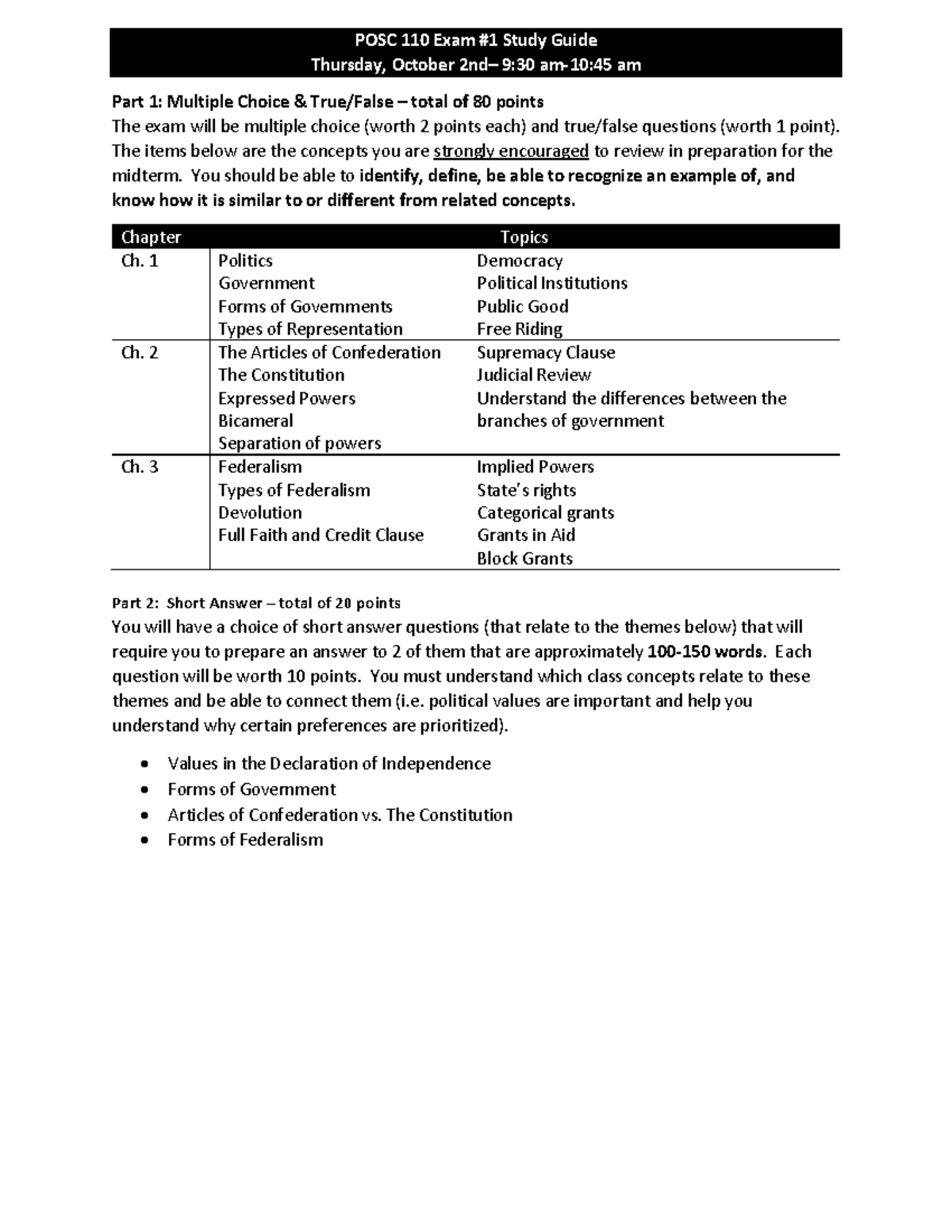 POSC 110 Midterm Exam Study Guide: Key Concepts & Review - Studocu