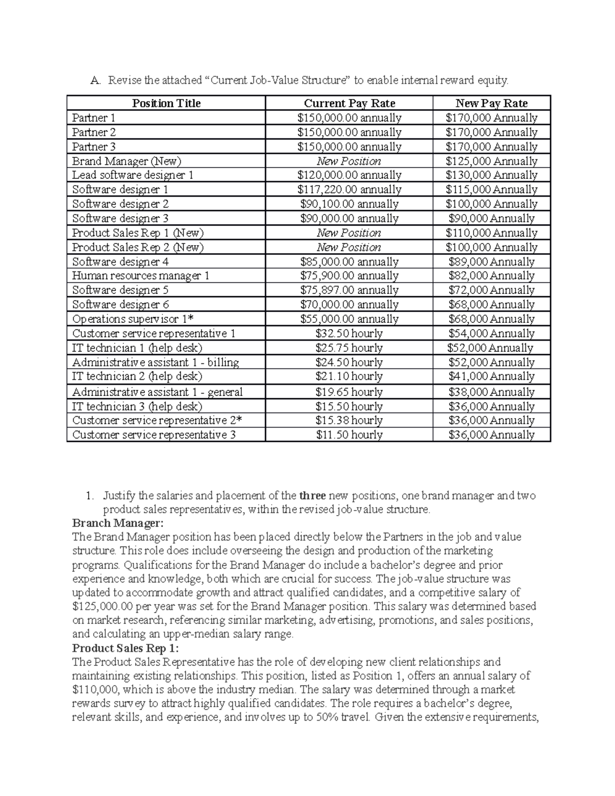 C263 - Task 1 - PA for C263 - A. Revise the attached “Current Job-Value Structure” to enable ...