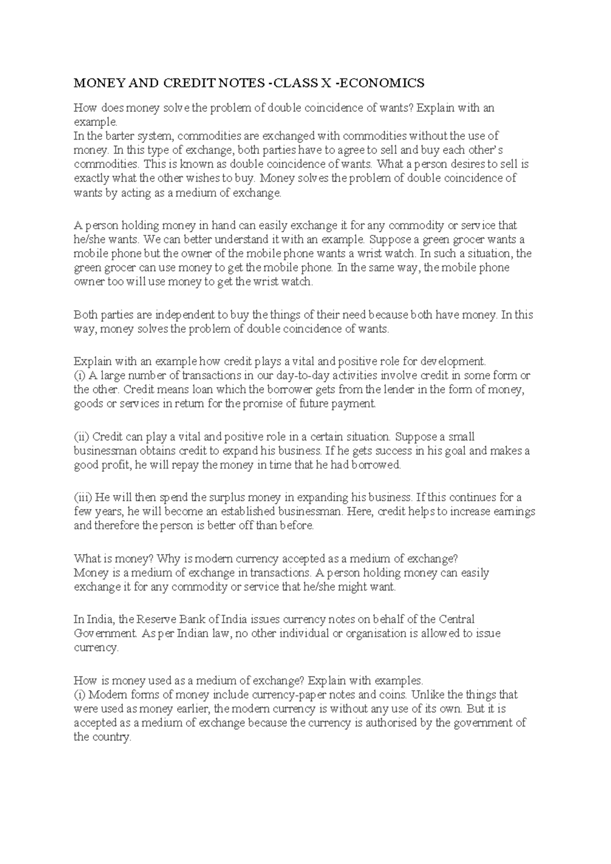 Money AND Credit Notes - nice - MONEY AND CREDIT NOTES -CLASS X ...