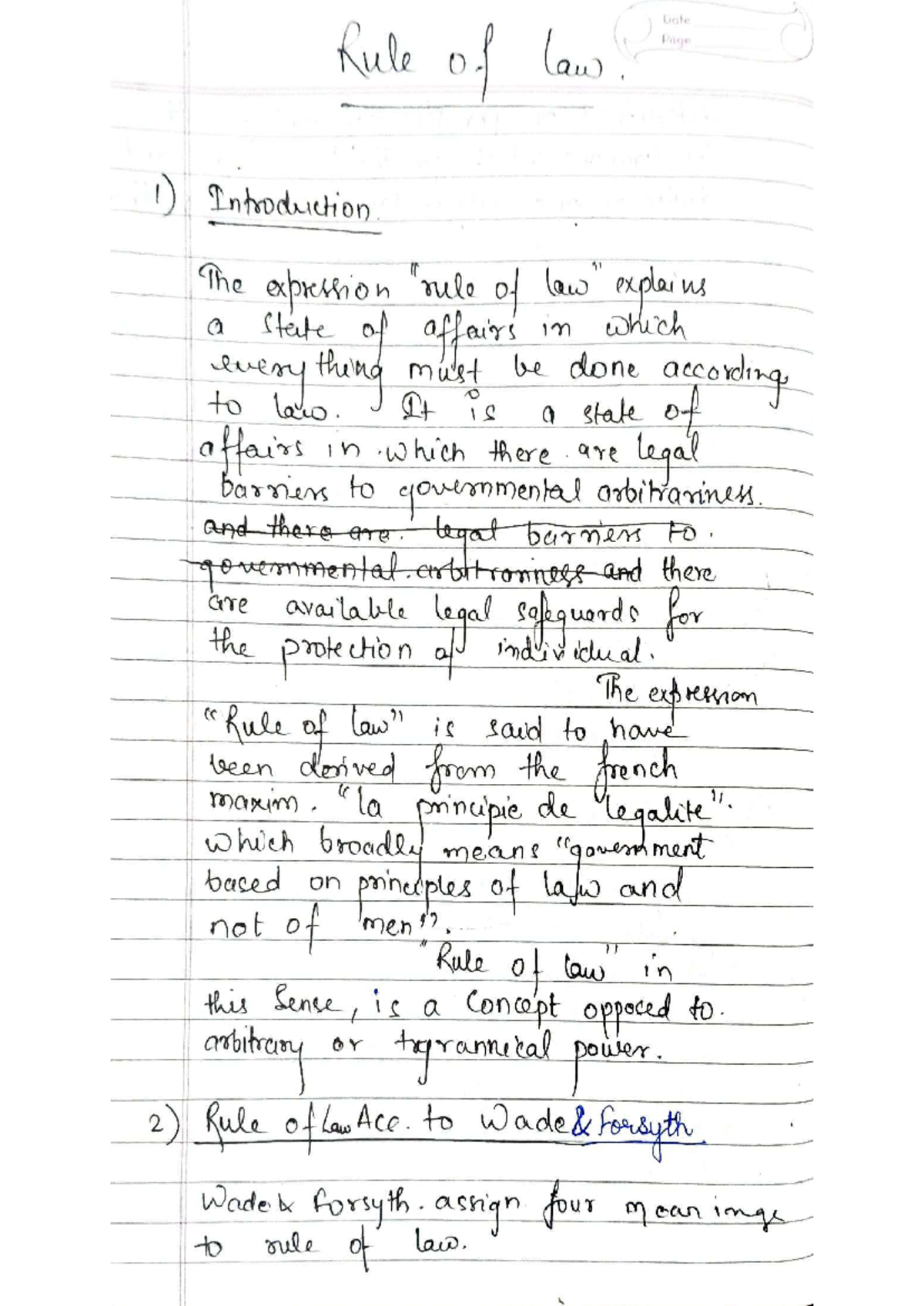 Unit - 3 Rule of Law - notes - Date Rule of law. Page 1) Introduction ...