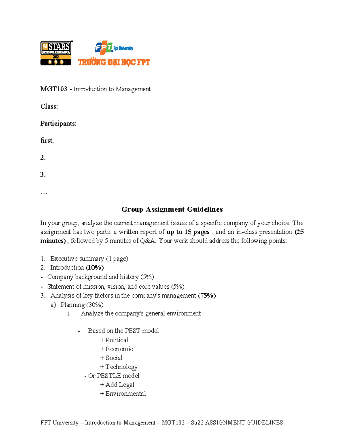 Group Assignment Guidelines MGT103 - MGT103 - Introduction to ...