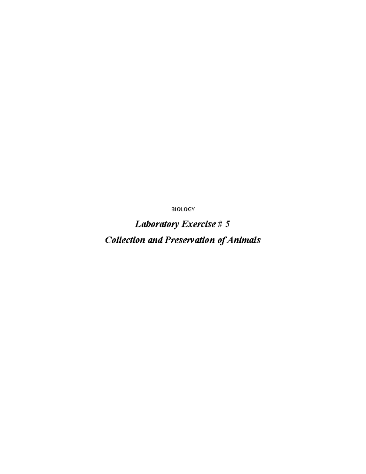 Biology LAB 5: Collection and Preservation of Animal Specimens - Studocu