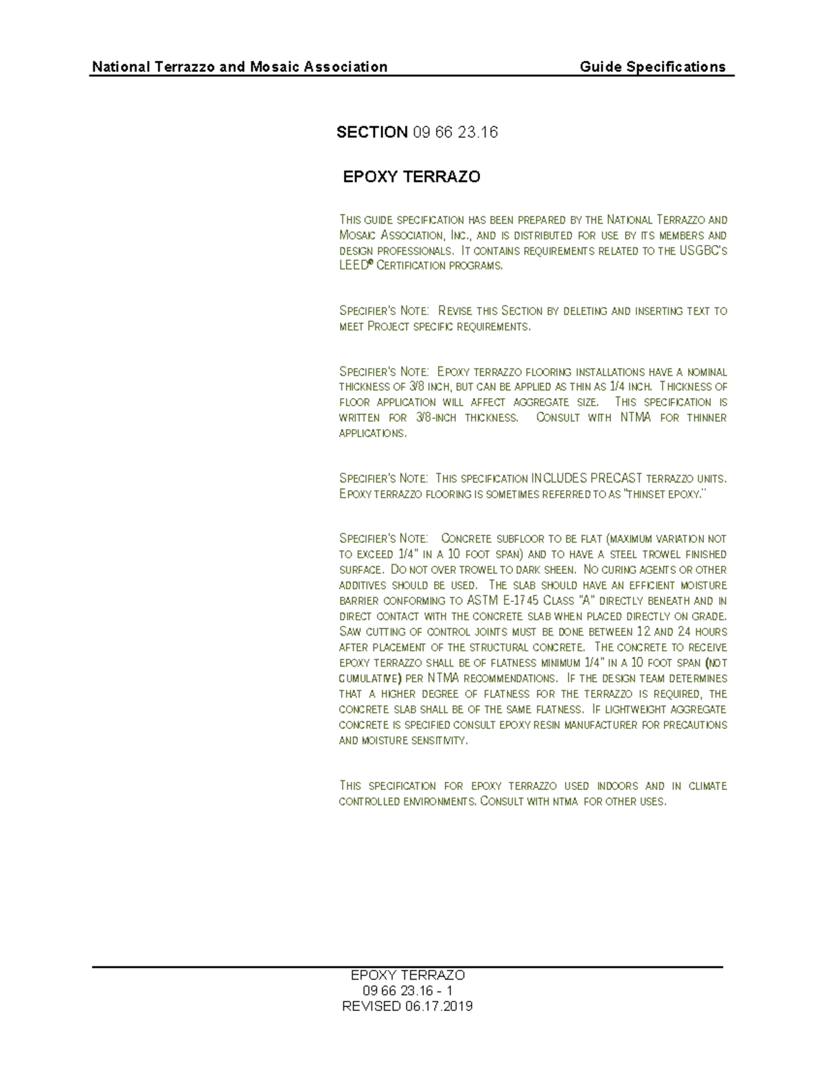 Epoxy Terrazzo Guide Specifications 09 66 23.16 - Revised 11/20/23 ...