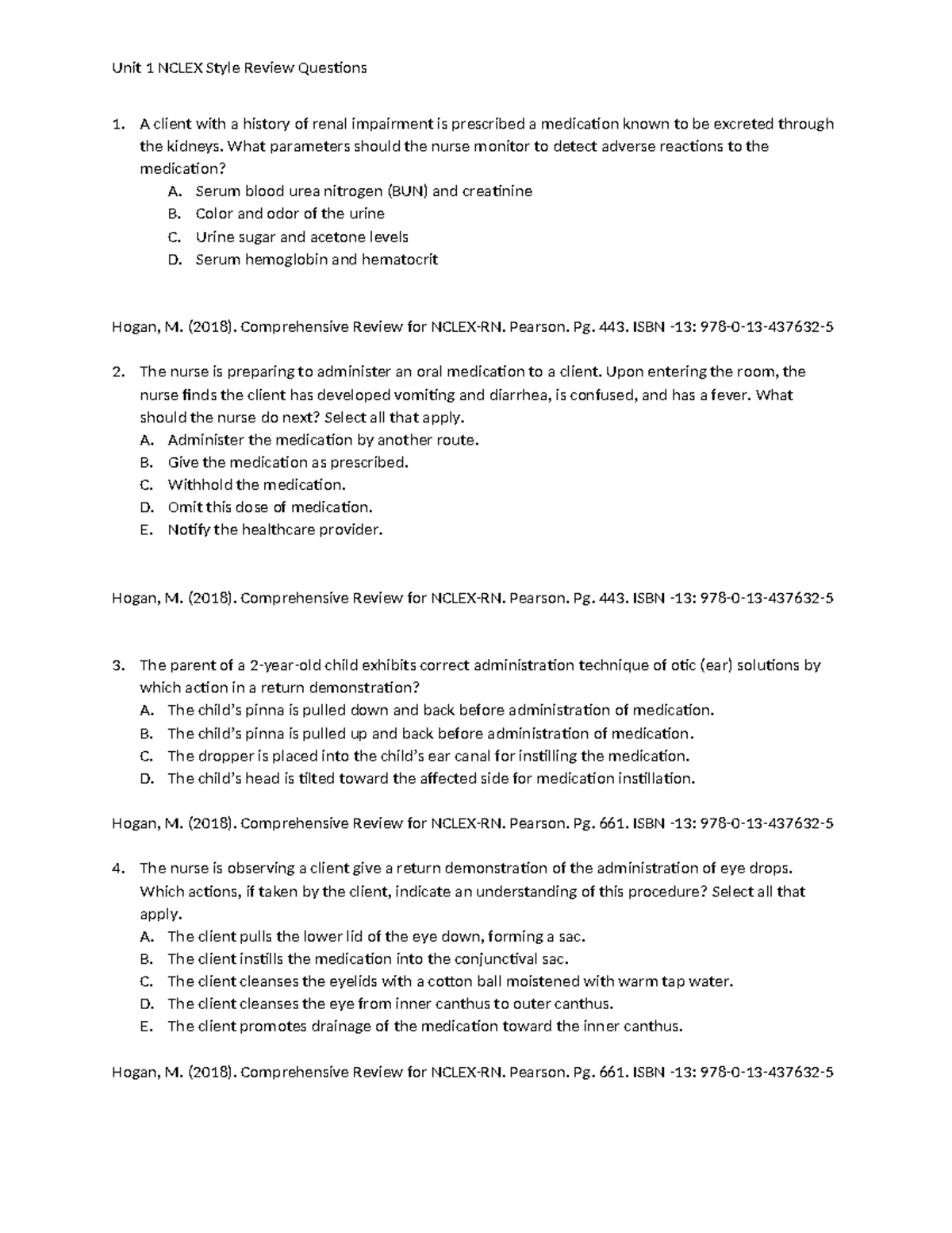 Unit 1 Nclex questions student version - Unit 1 NCLEX Style Review ...