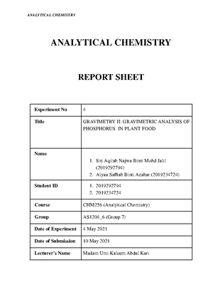 CHM256 Tutorial Chapter 1 Analytical Chemistry - 2021 CHM256: TUTORIAL CHAPTER 1 INTRODUCTION ...
