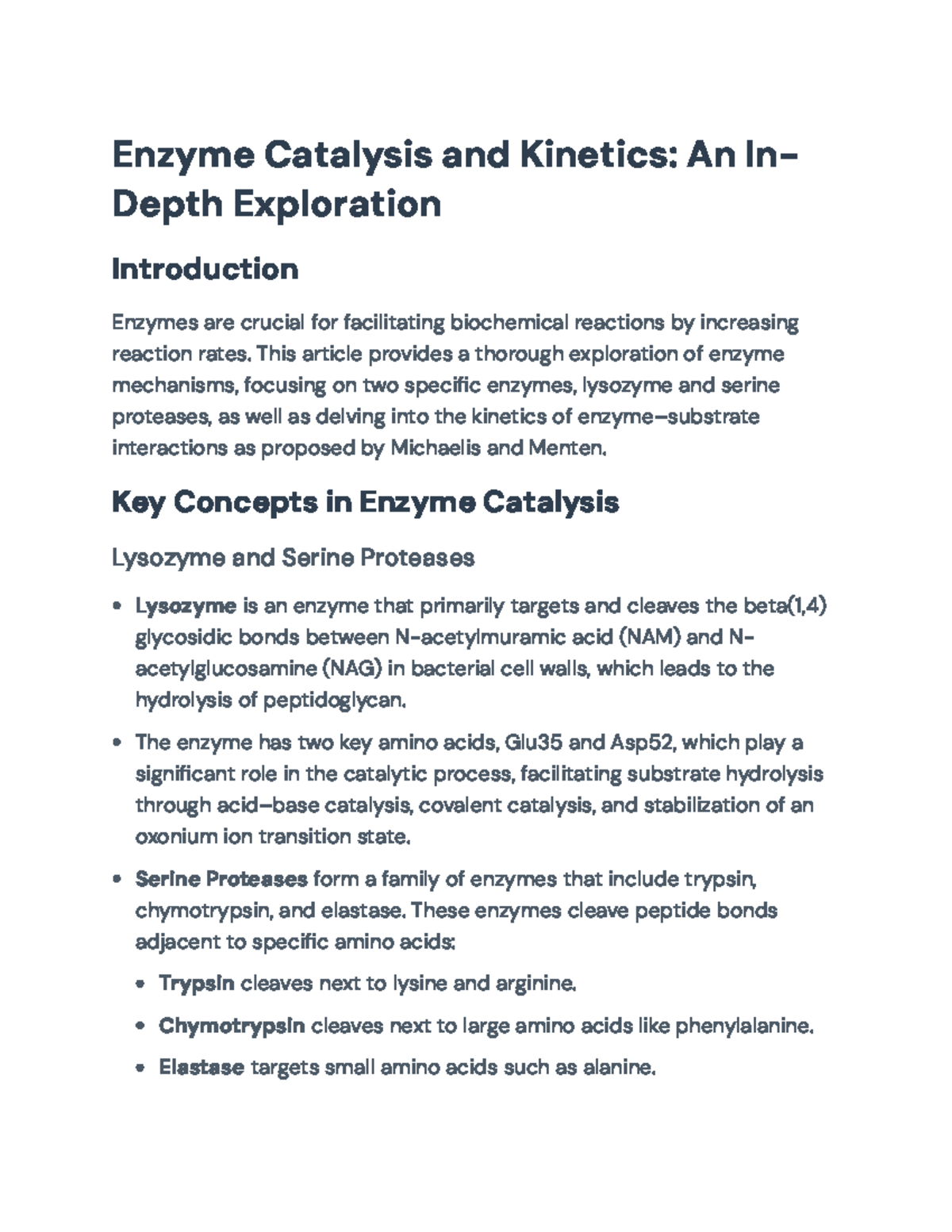 Enzyme Catalysis & Kinetics: Insights into Lysozyme & Serine Proteases ...