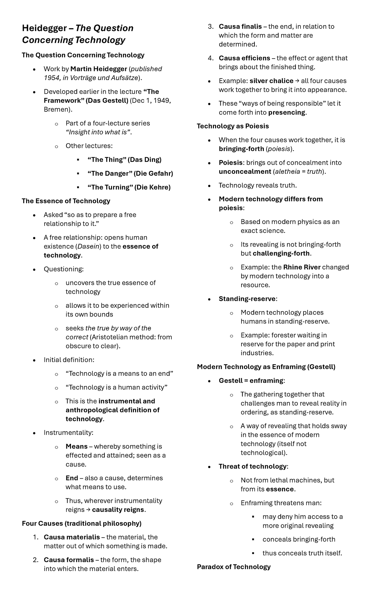 STS 101: Lecture Notes on Heidegger, Hickel, and Aristotle's ...