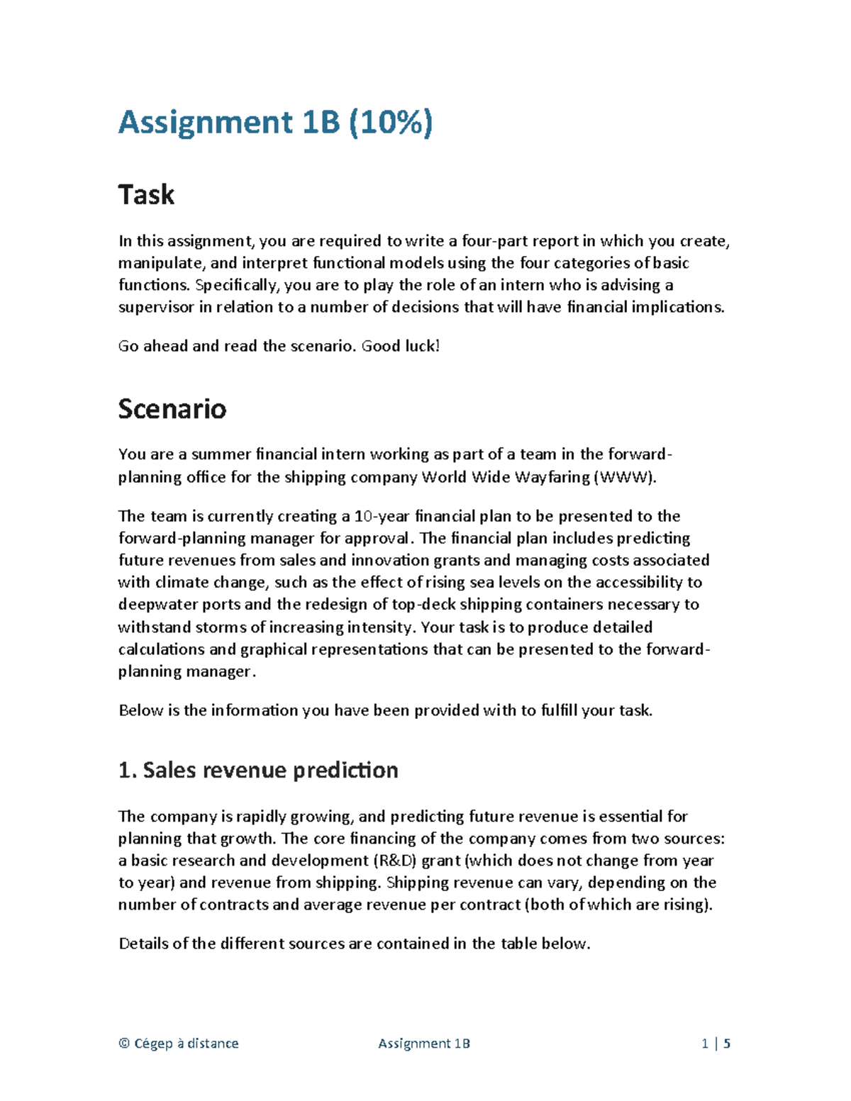 Cégep à distance Assignment 1B: Financial Modeling Report - Studocu