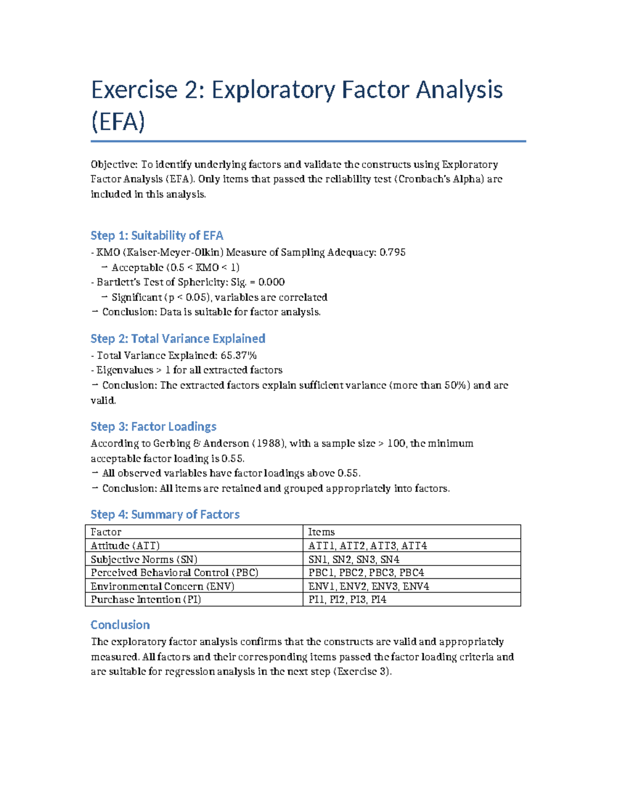 Exercise 2: EFA Analysis for Construct Validation in Trade - Studocu