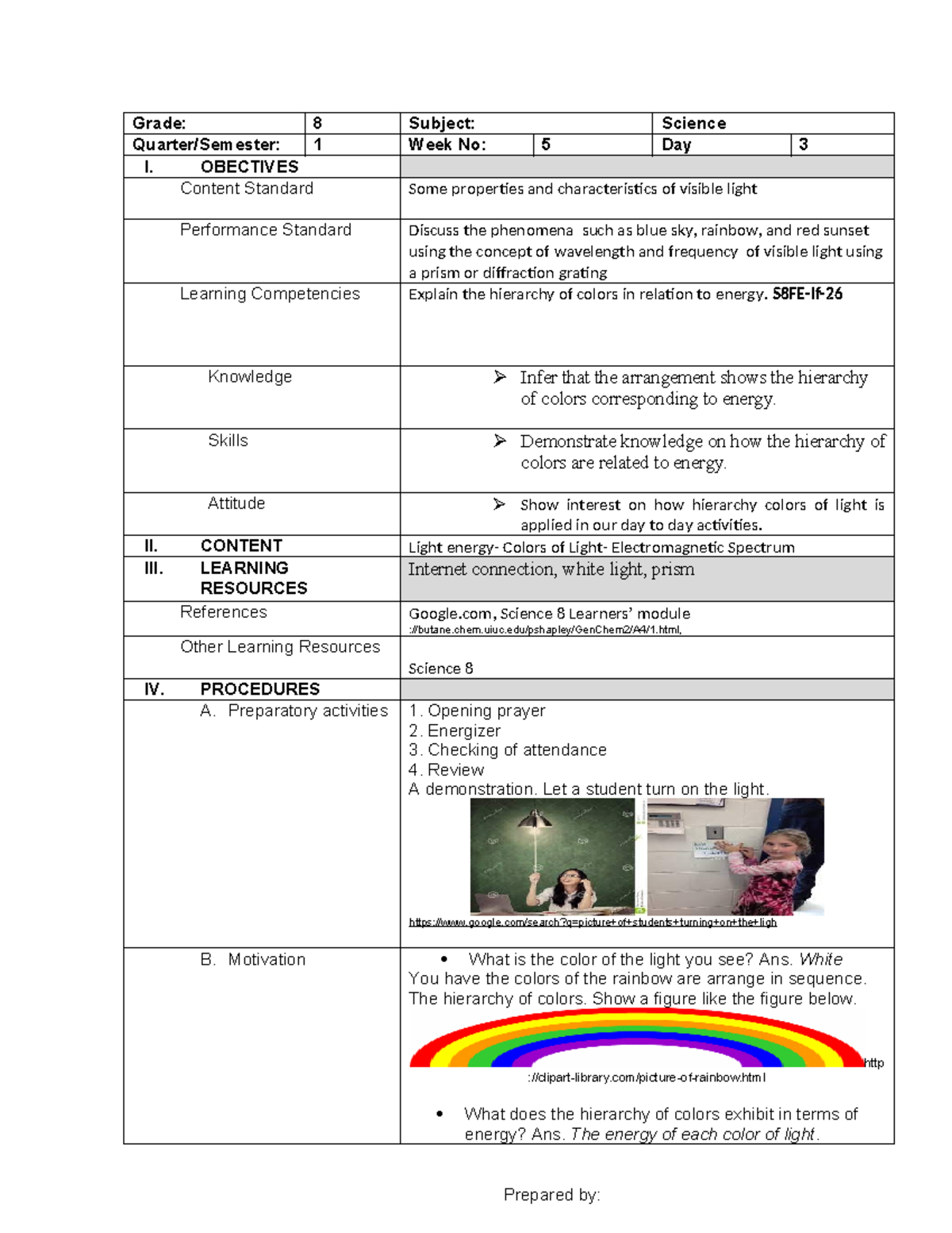 DLP Q1 Wk 5 D3 (21) - Exploring the Hierarchy of Colors in Light - Studocu
