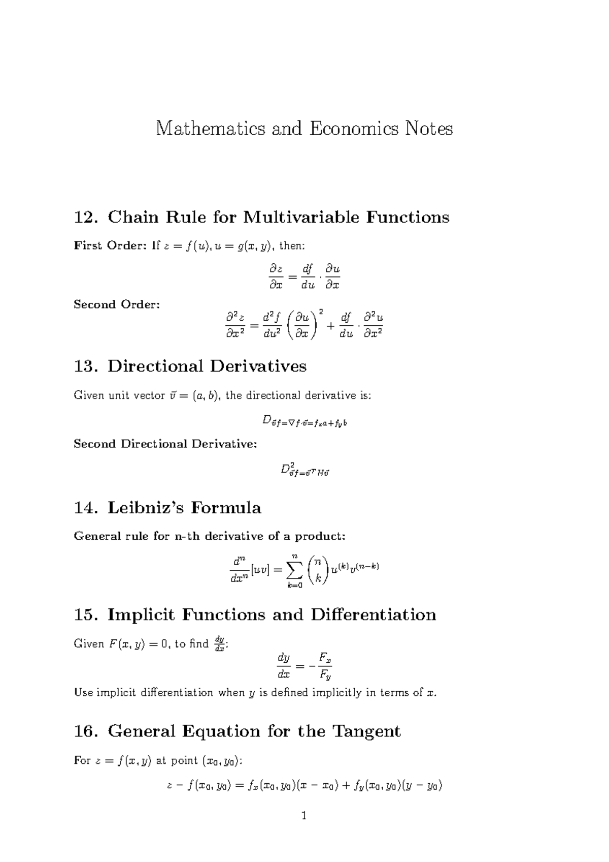 Ch 16 - Notes on Chain Rule & Derivatives for MME-2 - Studocu