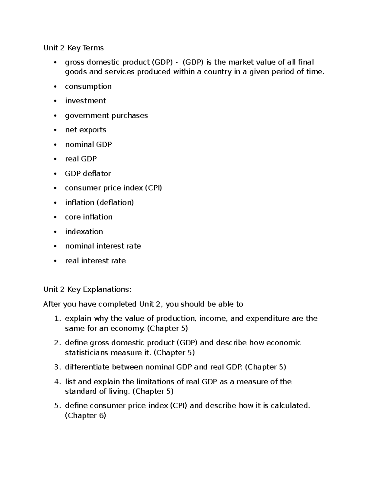 Unit 2 Key Terms and Explanations on GDP and CPI - Studocu