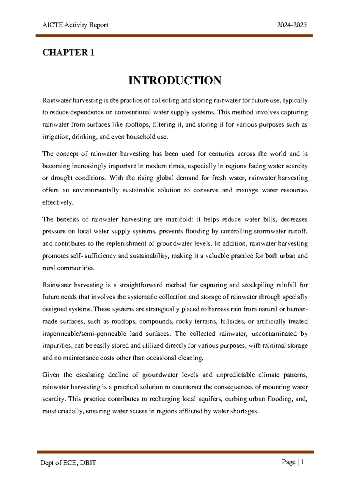AICTE Activity Report: Rainwater Harvesting Systems Overview - Studocu