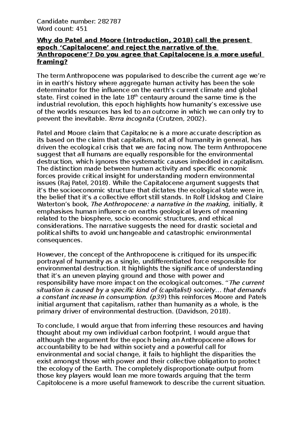 Assignment 1 282787 - 500 word essay - Candidate number: 282787 Word ...