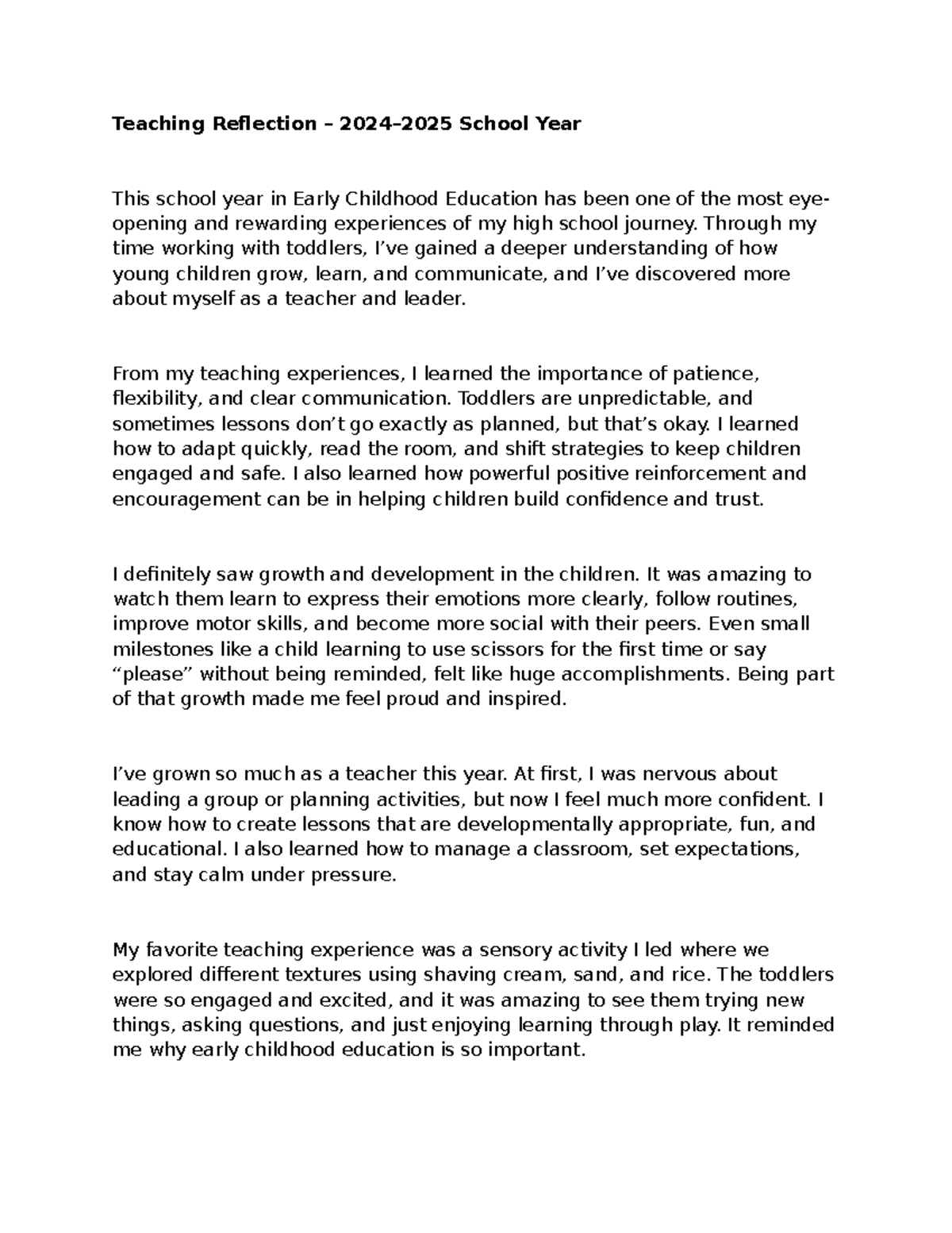 Teaching Reflection: Insights from Early Childhood Education Experience ...