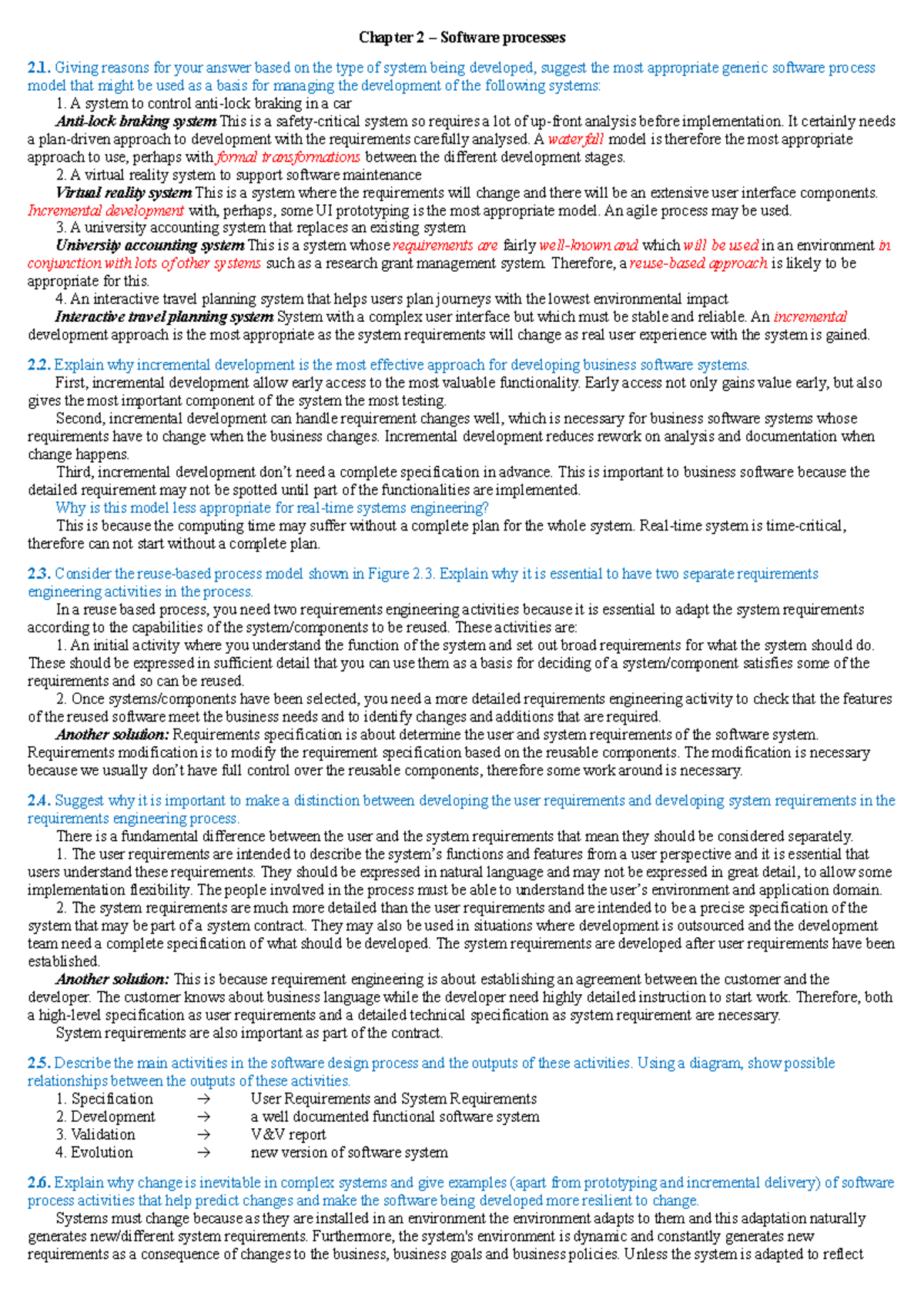Software Engineering Chapter 2: Software Processes and Models - Studocu